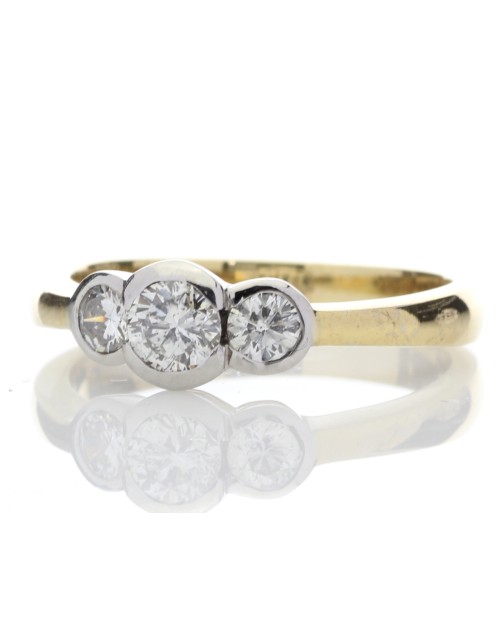 Globalstar 18ct Three Stone Rub Over Set Diamond Ring 0.65 Carats